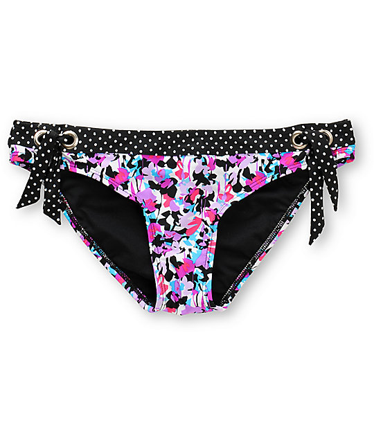 Shi Polka Dot And Floral Black Bikini Bottom Zumiez