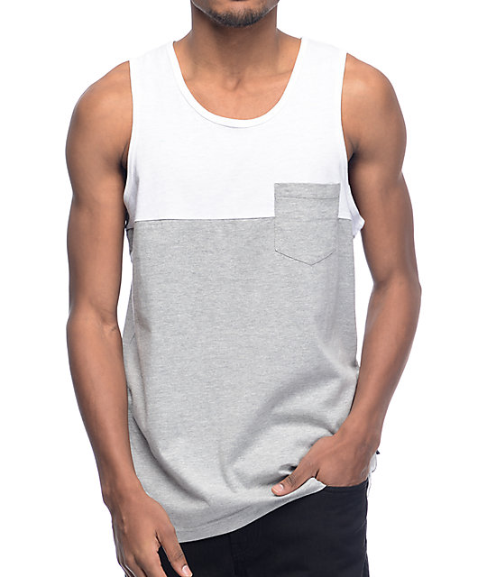 Zine White & Grey Blocked Pocket Tank Top | Zumiez Zine White & Grey Blocked Pocket Tank Top | Zumiez