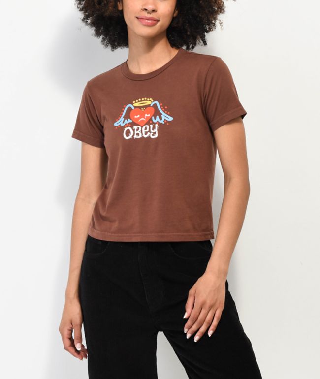 Obey Angel Heart Sepia Crop T-Shirt - Obey