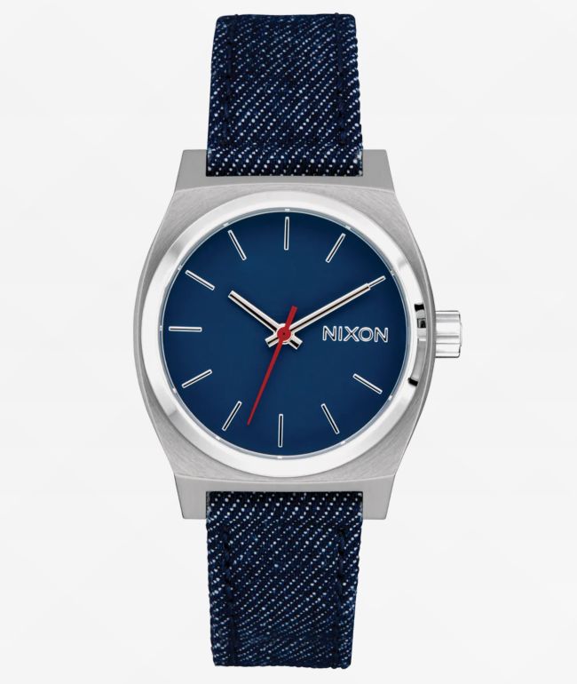 Nixon Sentry Leather, Silver & Dusty Blue Analog Watch | Zumiez