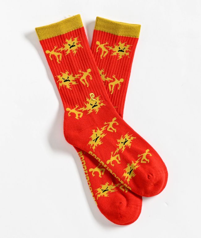 Killer Acid Skully Grey & Yellow Crew Socks | Zumiez