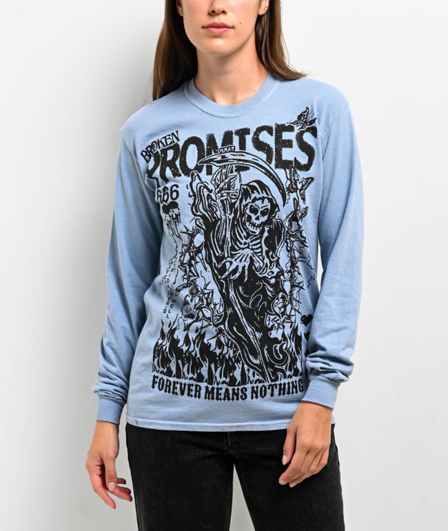 Broken Promises Fear The Reaper Grey Wash Long Sleeve T-Shirt | Zumiez