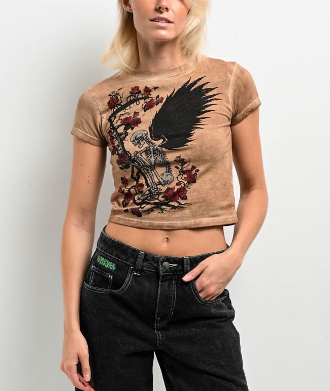 Affliction Winged Up Red Wash Crop T-Shirt | Zumiez