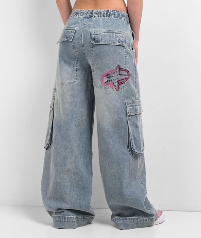 A.LAB Analog Curved Blue Wash Rave Jeans | Zumiez