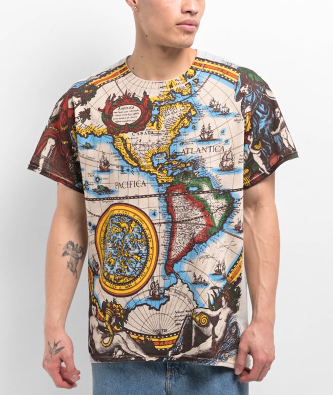 Liquid Blue World Map Natural T-Shirt - Liquid Blue