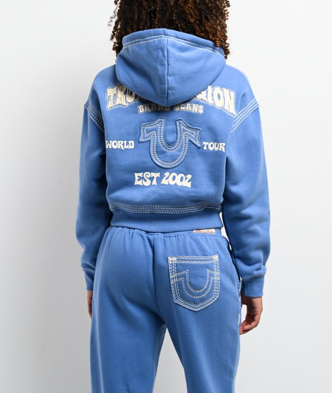 True Religion Classic Logo Blue Zip Hoodie | Zumiez