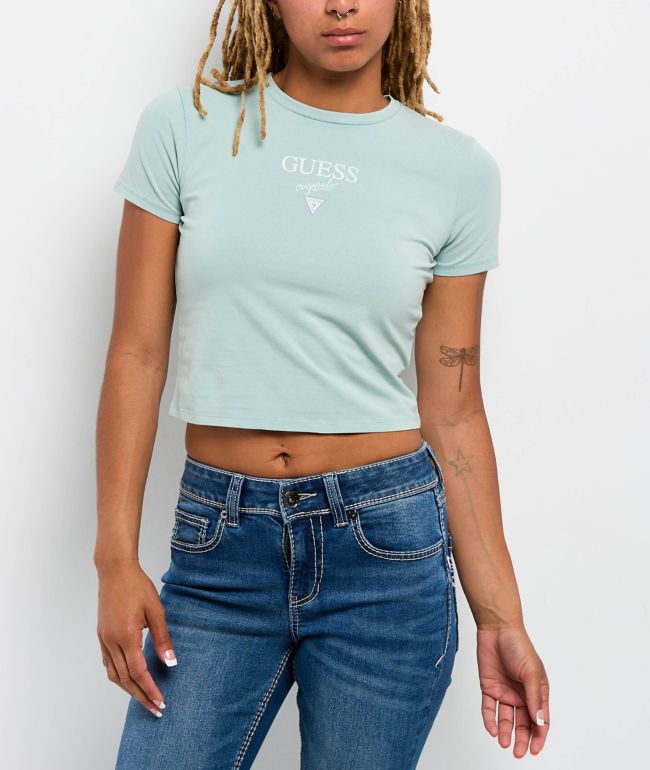 Guess Vintage Baker Light Blue Crop T-Shirt - Guess