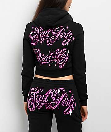 SAD BOYZ by Junior H SAD GIRLZ Flower Black Crop T-Shirt | Zumiez