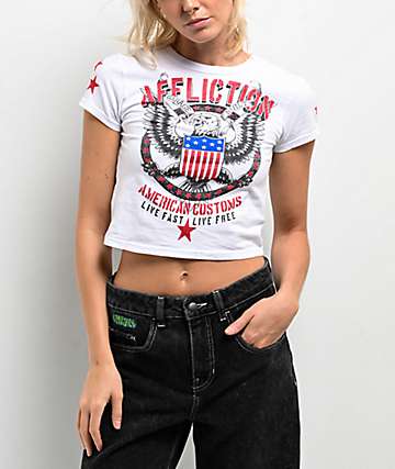 Affliction Winged Up Red Wash Crop T-Shirt | Zumiez