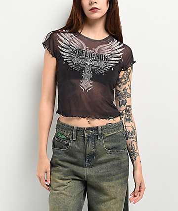 Affliction Winged Up Red Wash Crop T-Shirt | Zumiez
