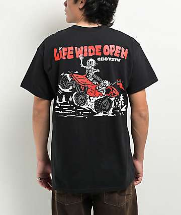 CboysTV Red, White, & Blue Life Wide Open Black T-Shirt | Zumiez