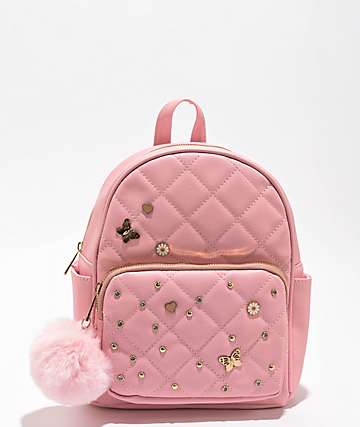 Under1Sky Quilted Heart Charm Pink Mini Backpack | Zumiez