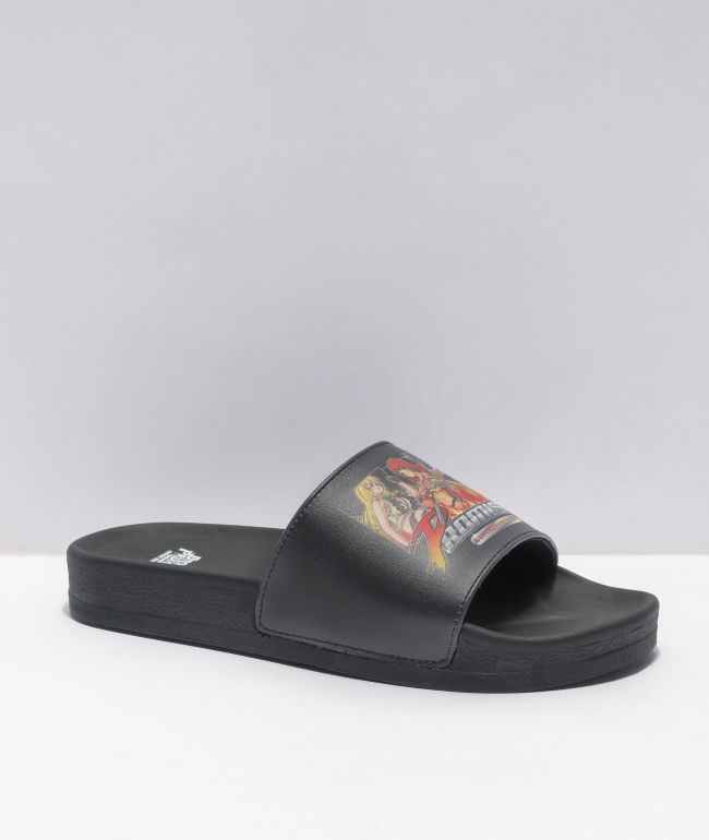 Broken Promises Choose Your Fighter Black Slide Sandals
