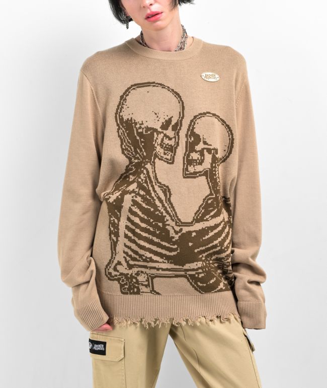 Broken Promises Embrace Distressed Brown Sweater