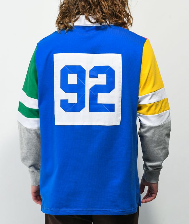 Cross Colours Colorblock White, Red, & Blue Rugby Shirt