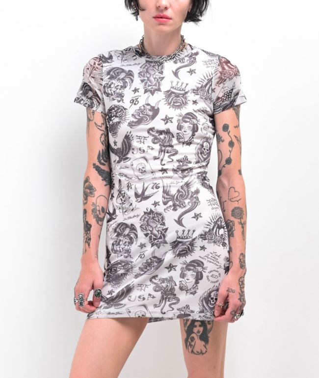 Ed Hardy Flashboard White Mesh Dress