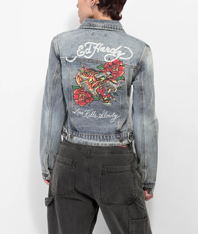 Ed Hardy Screaming Tiger Light Blue Denim Jacket