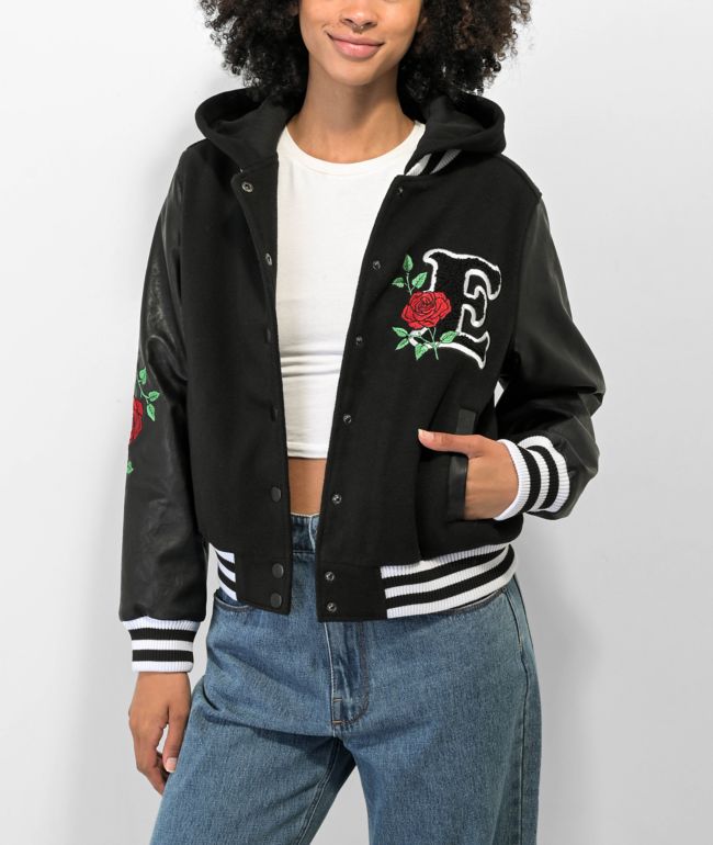 Empyre Aiden Rose Black & White Hooded Bomber Jacket