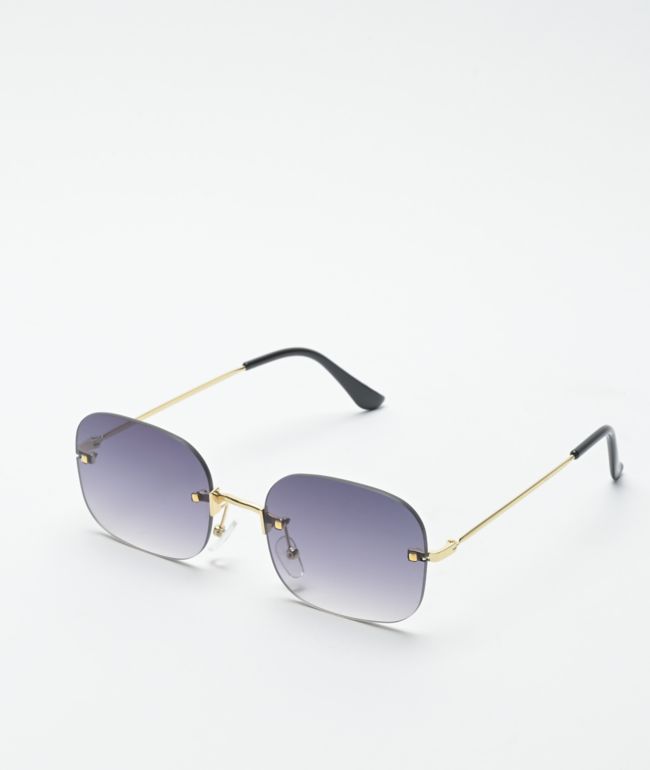 Frameless Black & Gold Rectangle Sunglasses