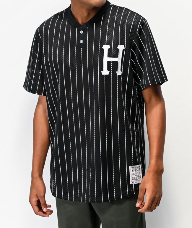 HUF Bronx Black & White Henley Mesh Baseball Jersey