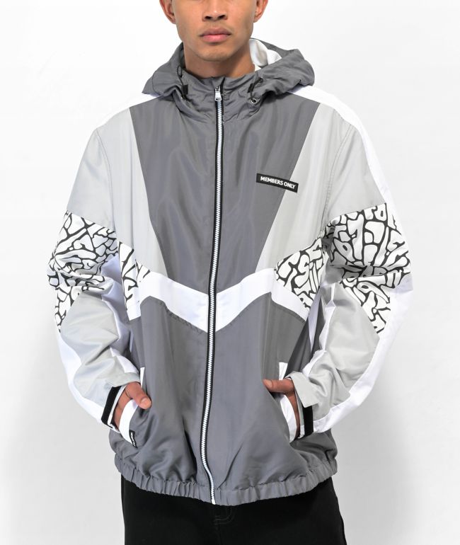 Members Only Color Block Reflective Grey & White Windbreaker Jacket
