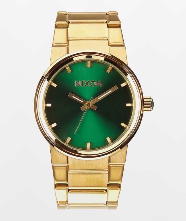 Nixon Cannon Gold & Green Sunray Analog Watch