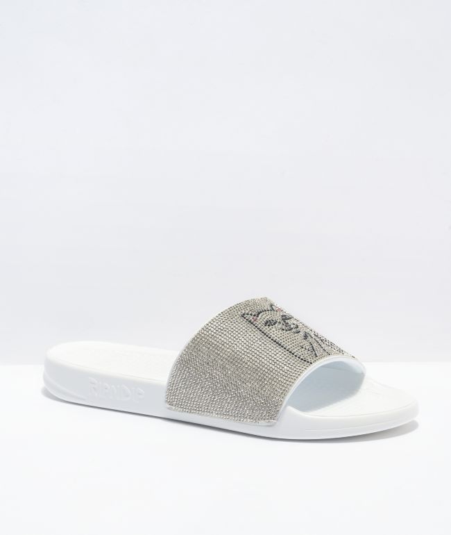 RIPNDIP Lord Nermal Rhinestone White Slide Sandals