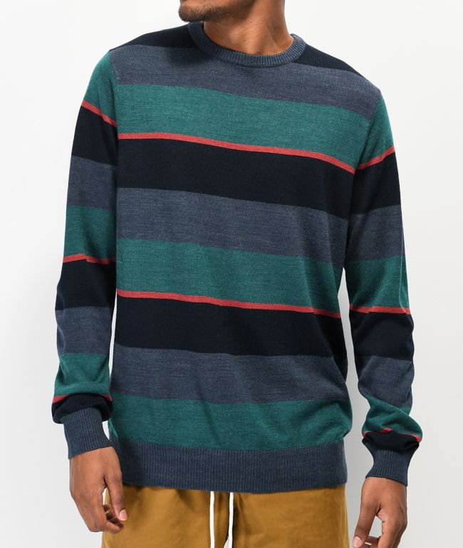 RVCA Kemper Stripe Blue Crew Neck Sweater | Zumiez