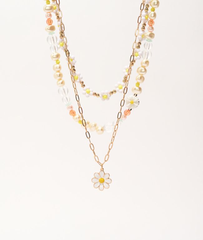 Stone + Locket Beaded Daisy Chain 9" Necklace