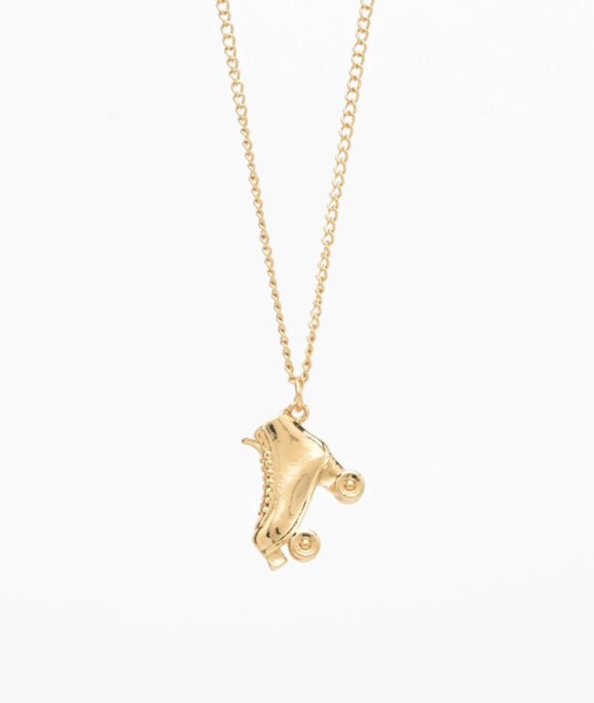 Stone + Locket Roller Skate Gold Necklace