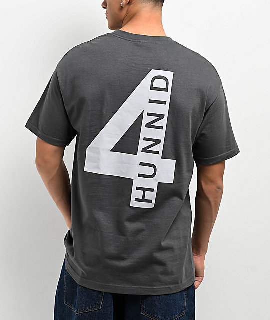 4Hunnid Logo Charcoal T-Shirt | Zumiez