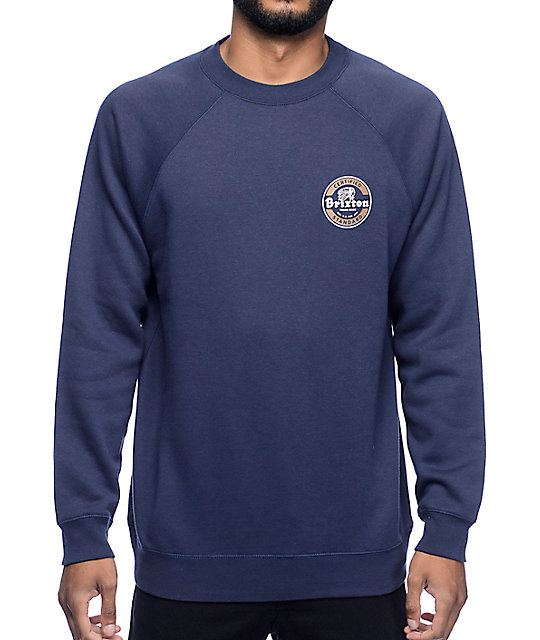 Brixton Soto Navy Crew Neck Sweatshirt | Zumiez