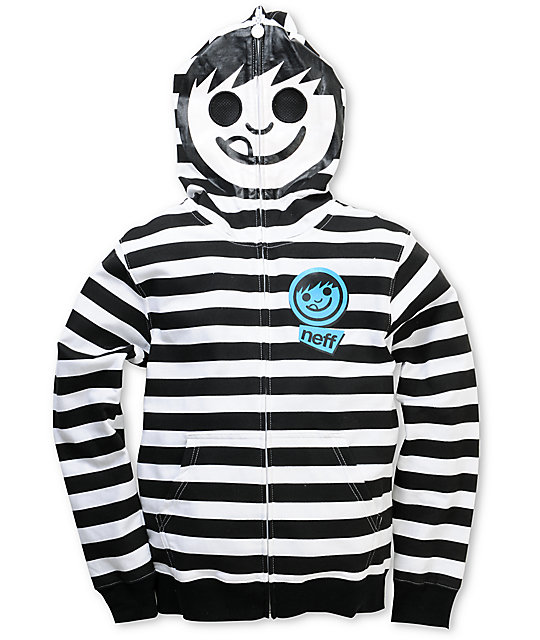 Neff Boys Swirls Black & White Stripe Face Zip Up Hoodie | Zumiez