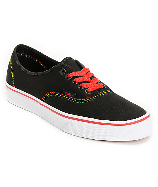 Vans Authentic Black & Rasta Skate Shoes | Zumiez