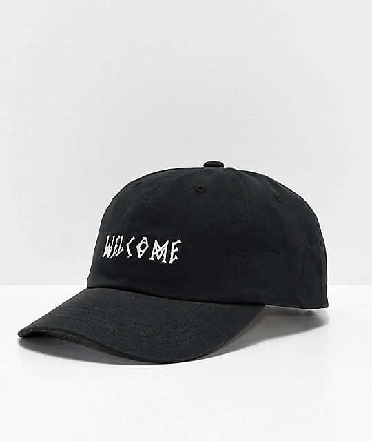 Welcome Scrawl Peached Black Strapback Hat | Zumiez