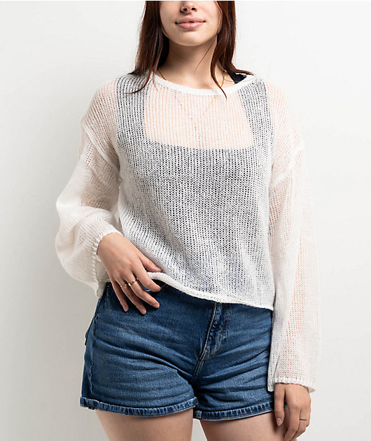 24 Colours Open Knit White Sweater | Zumiez
