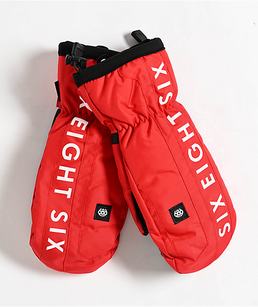686 Team Merino True Red 10K Snowboard Mittens | Zumiez
