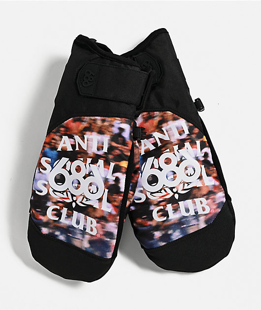 686 x AntiSocialSocialClub Black 10K Snowboard Mittens | Zumiez