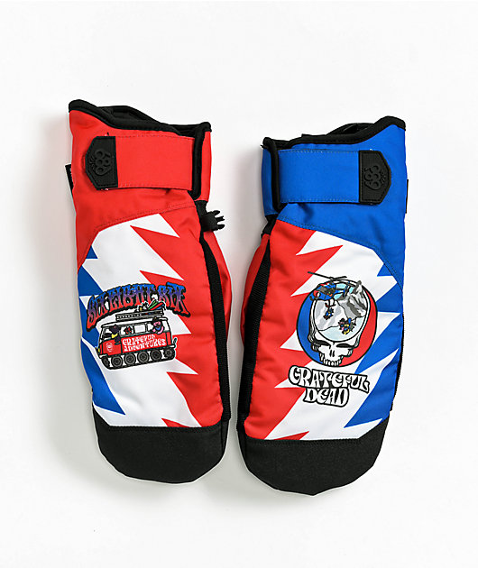 686 x Grateful Dead Primer Red & Blue 10K Snowboard Mittens | Zumiez
