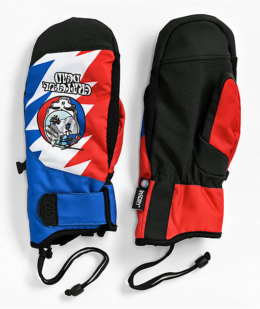 686 x Grateful Dead Primer Red & Blue 10K Snowboard Mittens | Zumiez