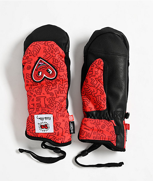 686 x Keith Haring Revel Red 10K Snowboard Mittens | Zumiez