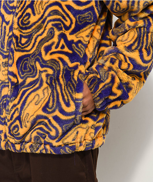 A-Lab Loopy Purple & Yellow Faux Fur Jacket | Zumiez