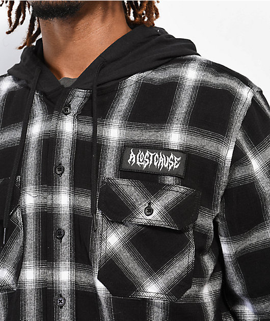A Lost Cause Loser Squad Black & White Hooded Flannel Shirt | Zumiez