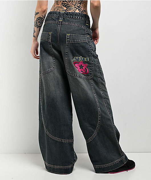 A.LAB Analog Curved Blue Wash Rave Jeans | Zumiez