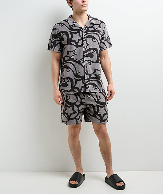 A.LAB Cruise Grey Terry Short Sleeve Button Up Shirt | Zumiez