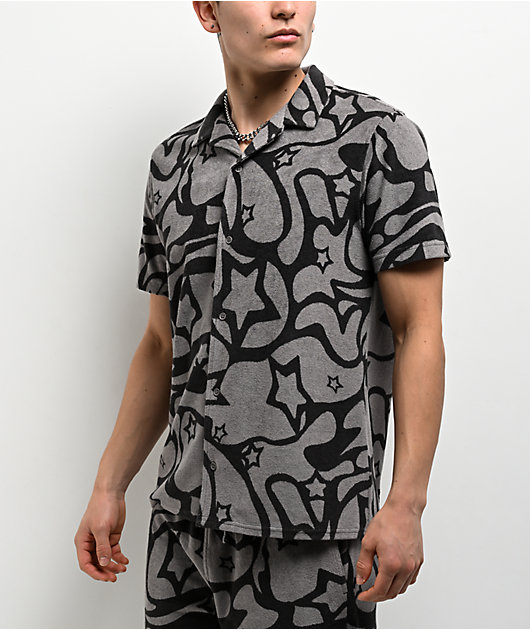 A.LAB Cruise Grey Terry Short Sleeve Button Up Shirt | Zumiez