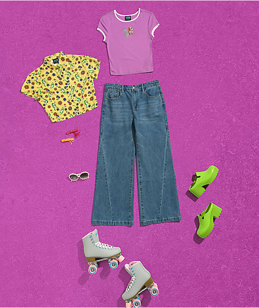 A.LAB Goldie Frog Print Yellow Crop Shirt | Zumiez