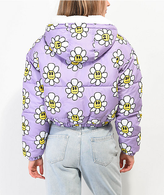 A.LAB Jalen Smile Face Flower Purple Puffer Jacket | Zumiez