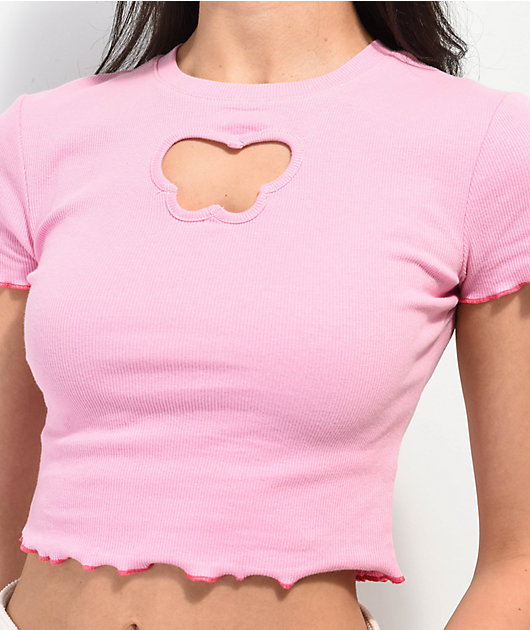 A.LAB Katrina Butterfly Cutout Pink Crop Top | Zumiez