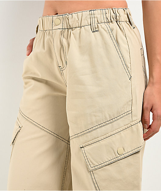 A.LAB - Leo Y2K Rave Natural Wide Leg Cargo Pants | Zumiez